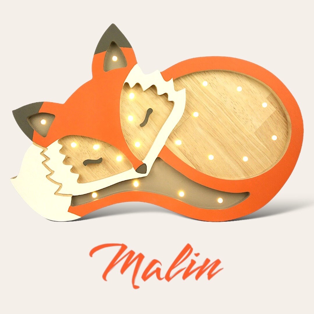 Pretty Lamp Shelf Night Light malin the Fox in Quality Solid Wood, Hand ...