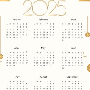 Printable 2025 Calendar, Gold Minimalist Sheet Year Calendar, Printable ...