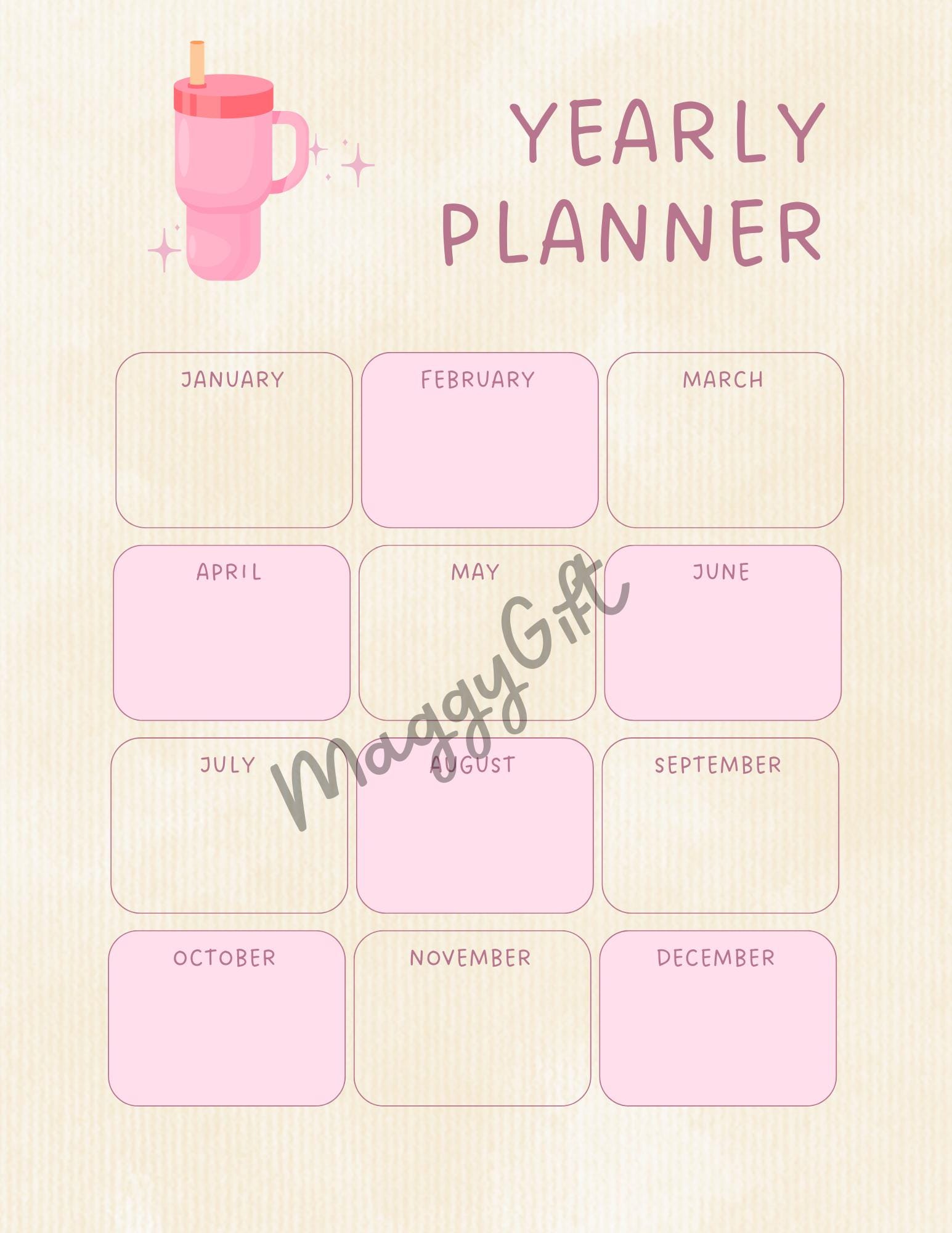 Cute Pink Yearly Planner Printable PDF for Girls Elegant Goal Setting ...