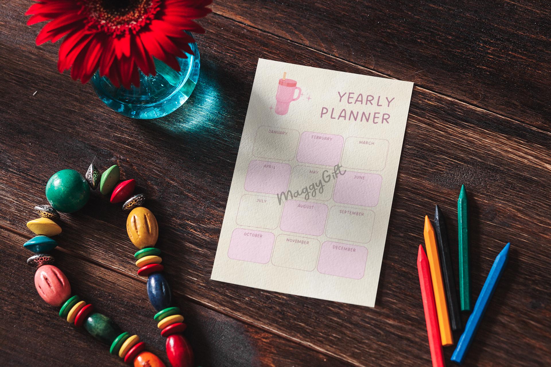 Cute Pink Yearly Planner Printable PDF for Girls Elegant Goal Setting ...