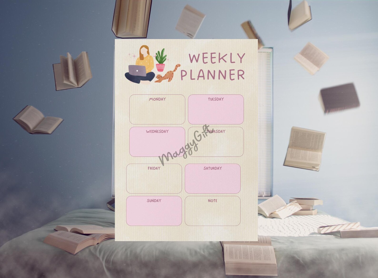 Cute Pink Weekly Planner Printable PDF for Girls Elegant Goal Setting ...