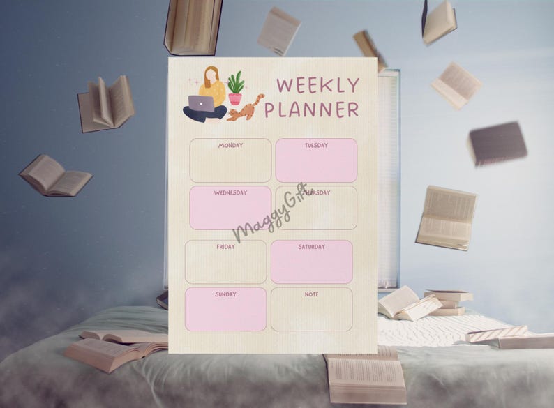 Cute Pink Weekly Planner Printable PDF for Girls Elegant Goal Setting ...