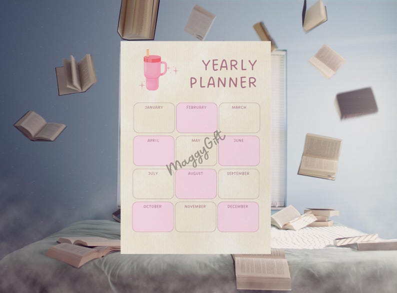 Cute Pink Yearly Planner Printable PDF for Girls Elegant Goal Setting ...