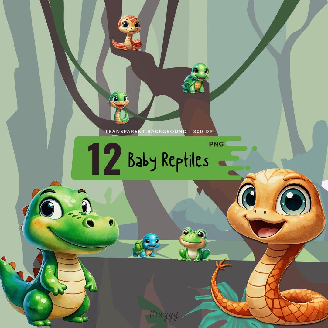 Watercolor Baby Reptiles Clipart, Cute Lizard PNG, Gecko Clip Art, Cute ...