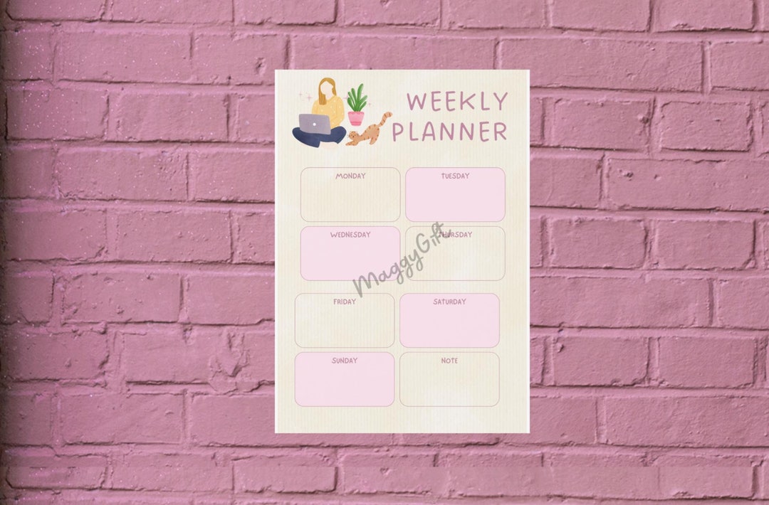 Cute Pink Weekly Planner Printable PDF for Girls Elegant Goal Setting ...