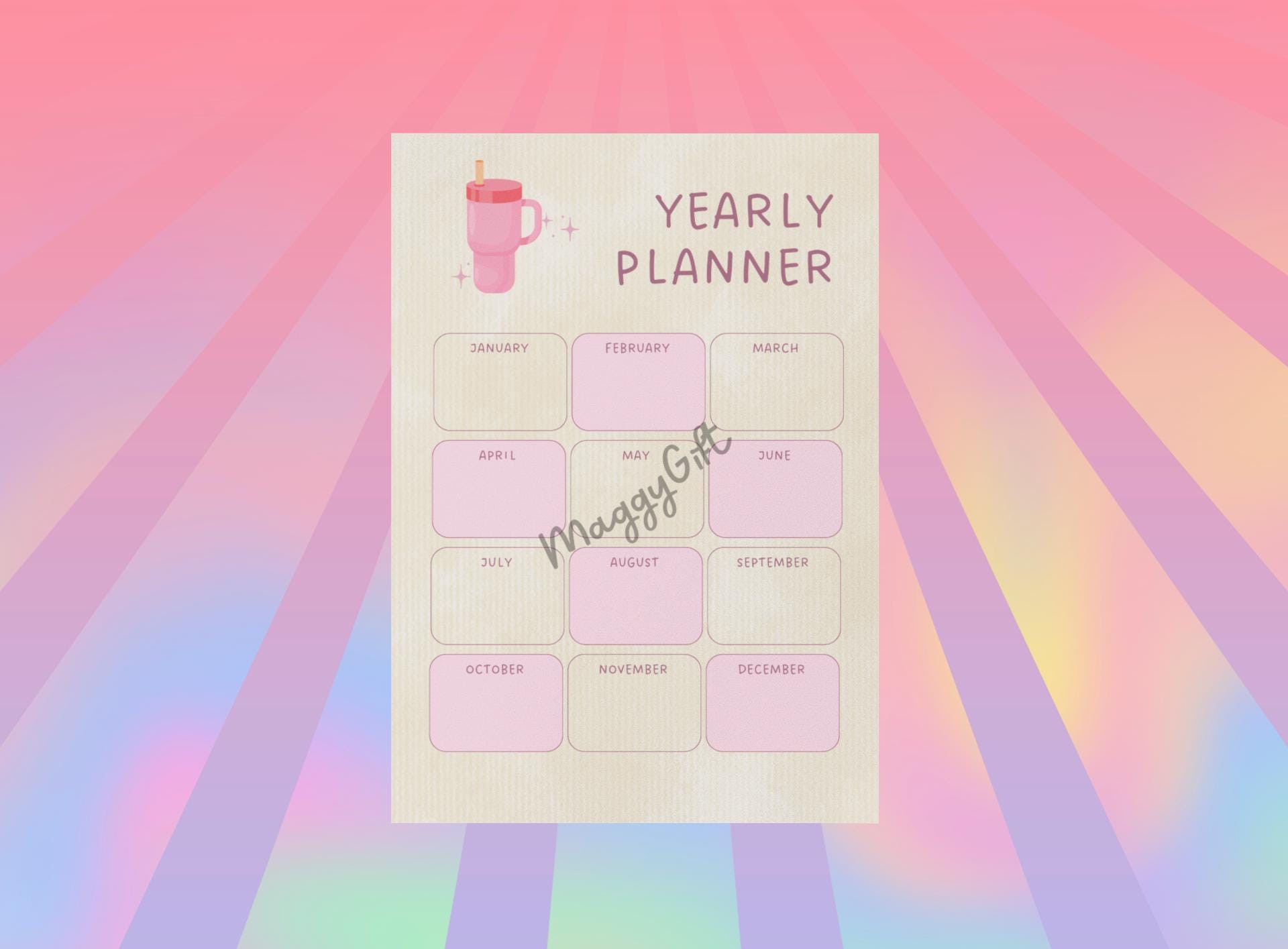 Cute Pink Yearly Planner Printable PDF for Girls Elegant Goal Setting ...