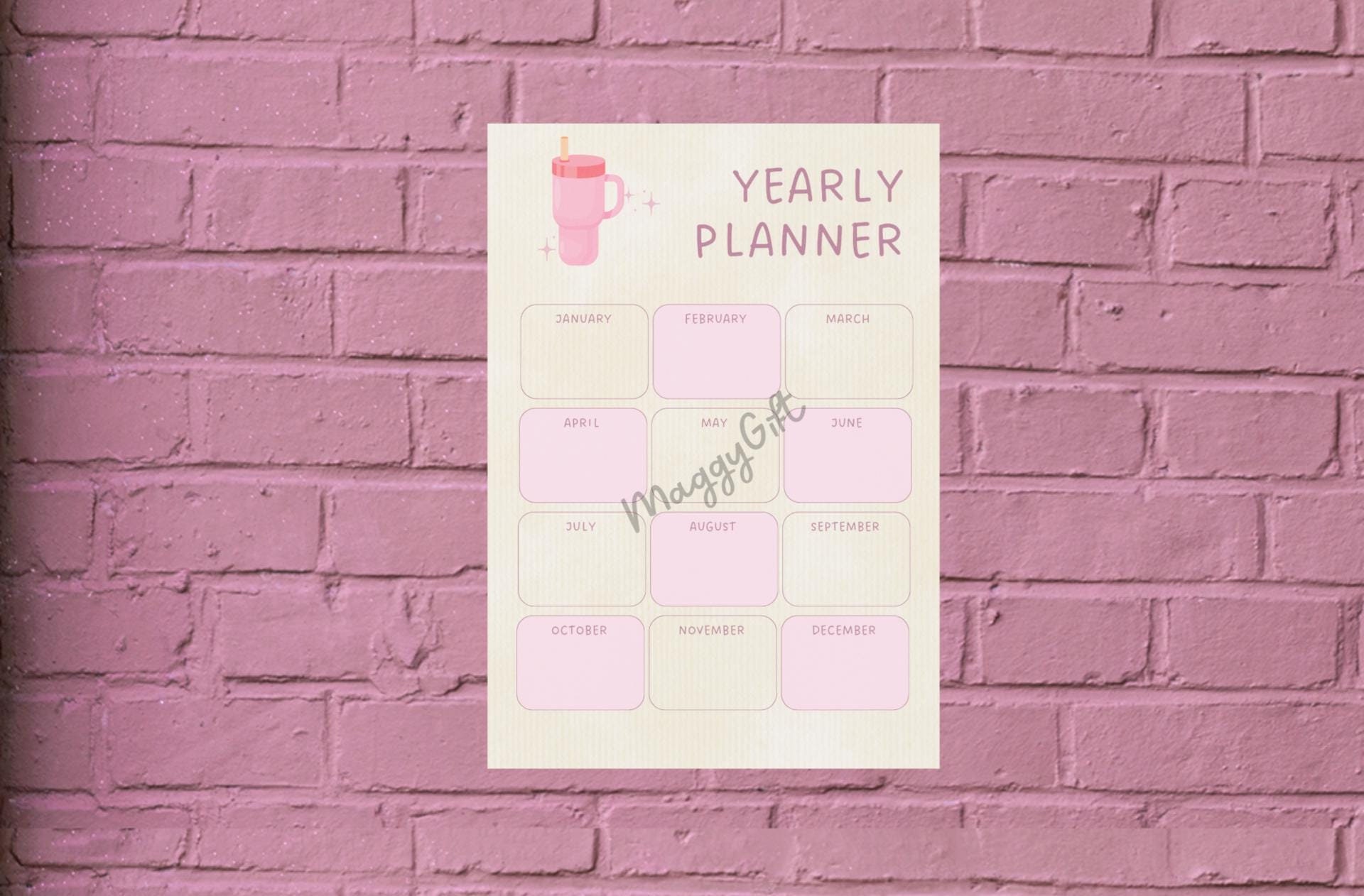 Cute Pink Yearly Planner Printable PDF for Girls Elegant Goal Setting ...
