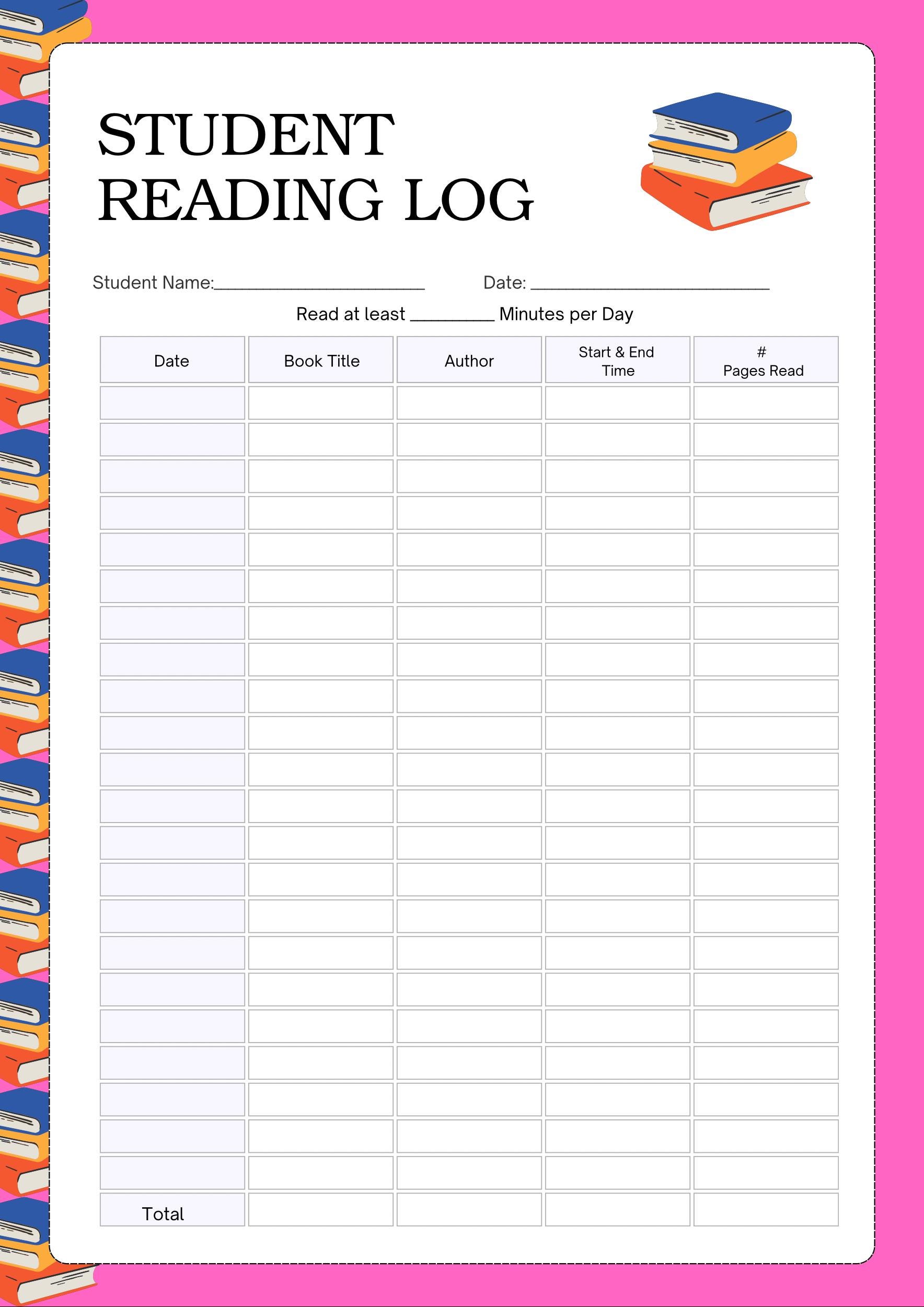 Student Reading Log - Etsy