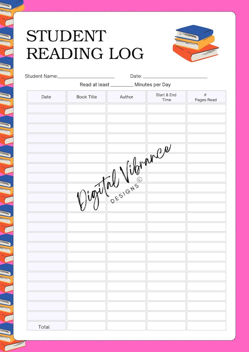 Student Reading Log Printable – PDF Reading Tracker for Kids ...