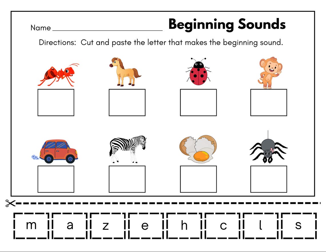 Beginning Sounds Printable Worksheet's - Etsy