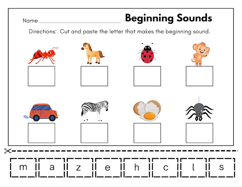 Beginning Sounds Printable Worksheet's - Etsy