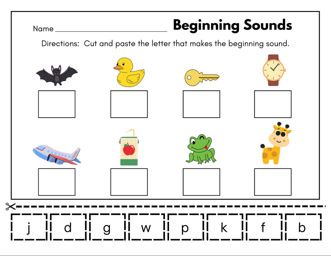 Beginning Sounds Printable Worksheet's - Etsy