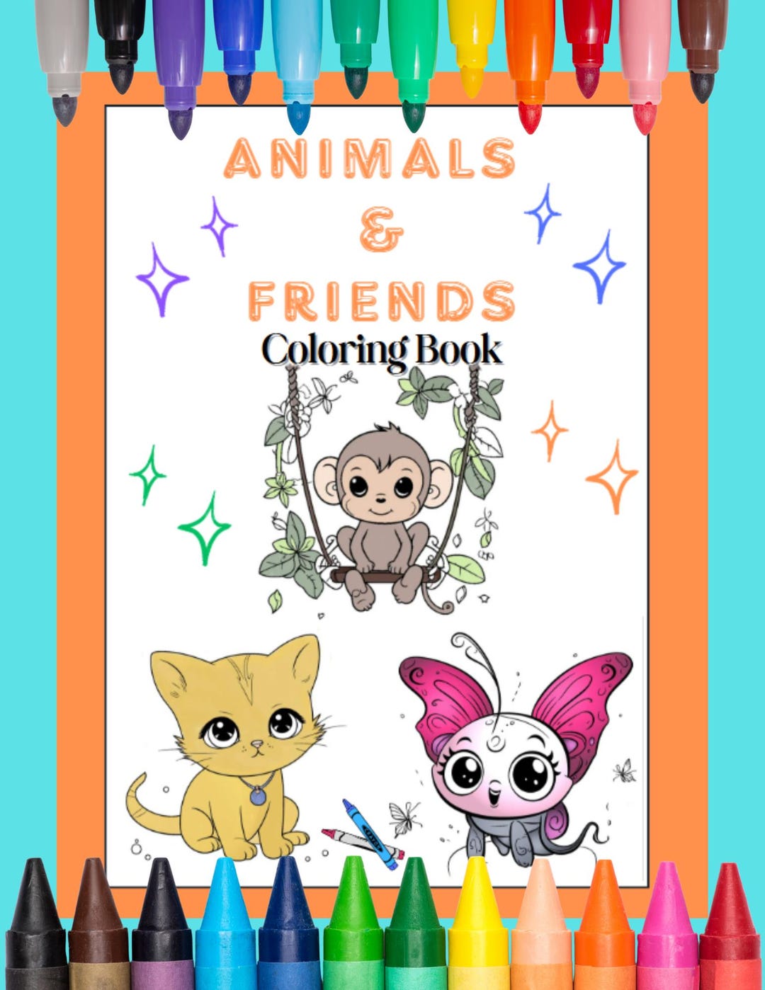 Animals & Friends Coloring Book 30 Pages, Digital, Printable, Cute ...