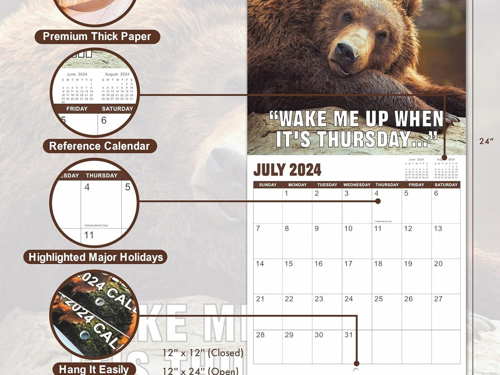 2024 Funny Spoof 12 Cute Animals Monthly Wall Calendar, Thick & Sturdy ...