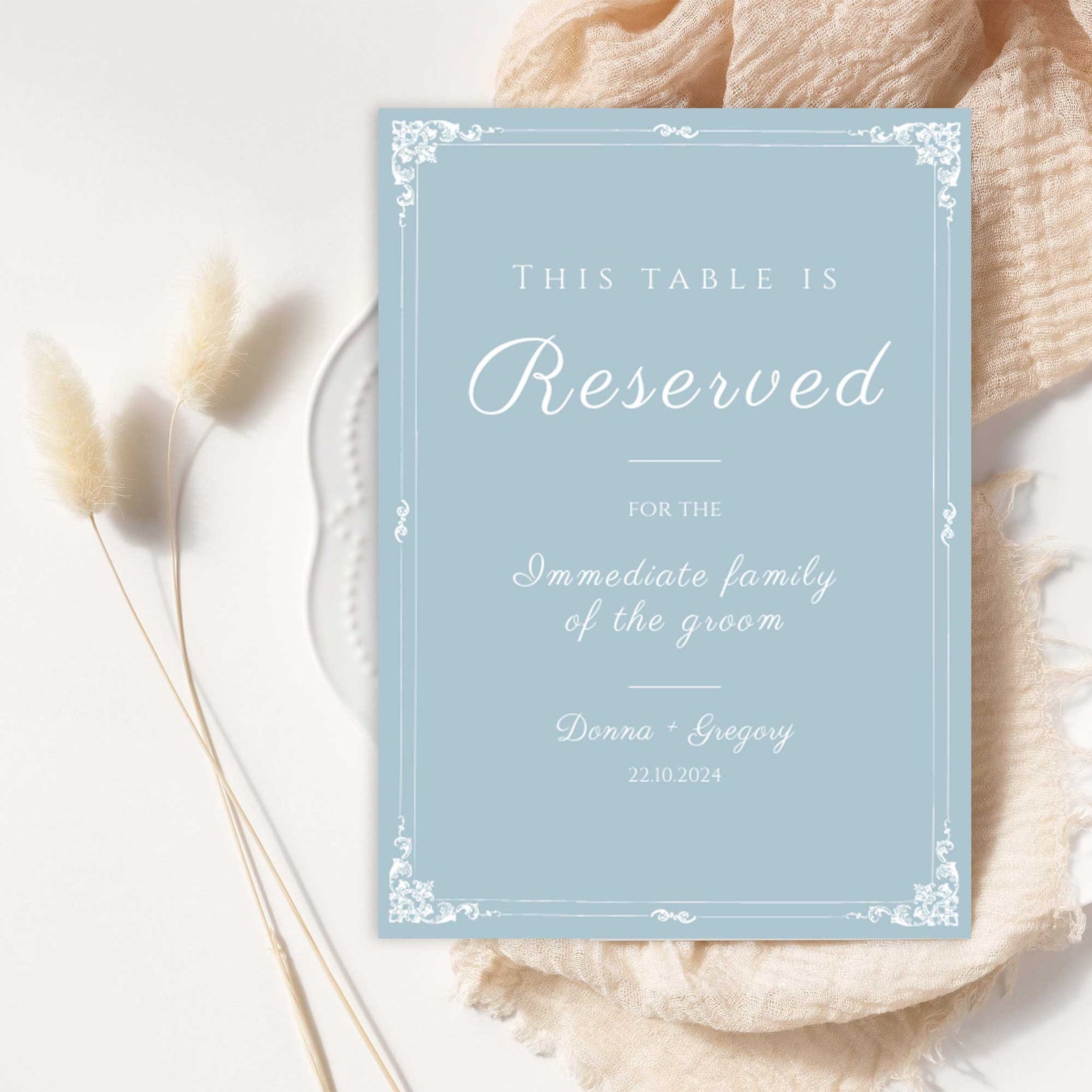 Reserved Sign Template, Printable Invitation, Wedding Invitation, Edit ...