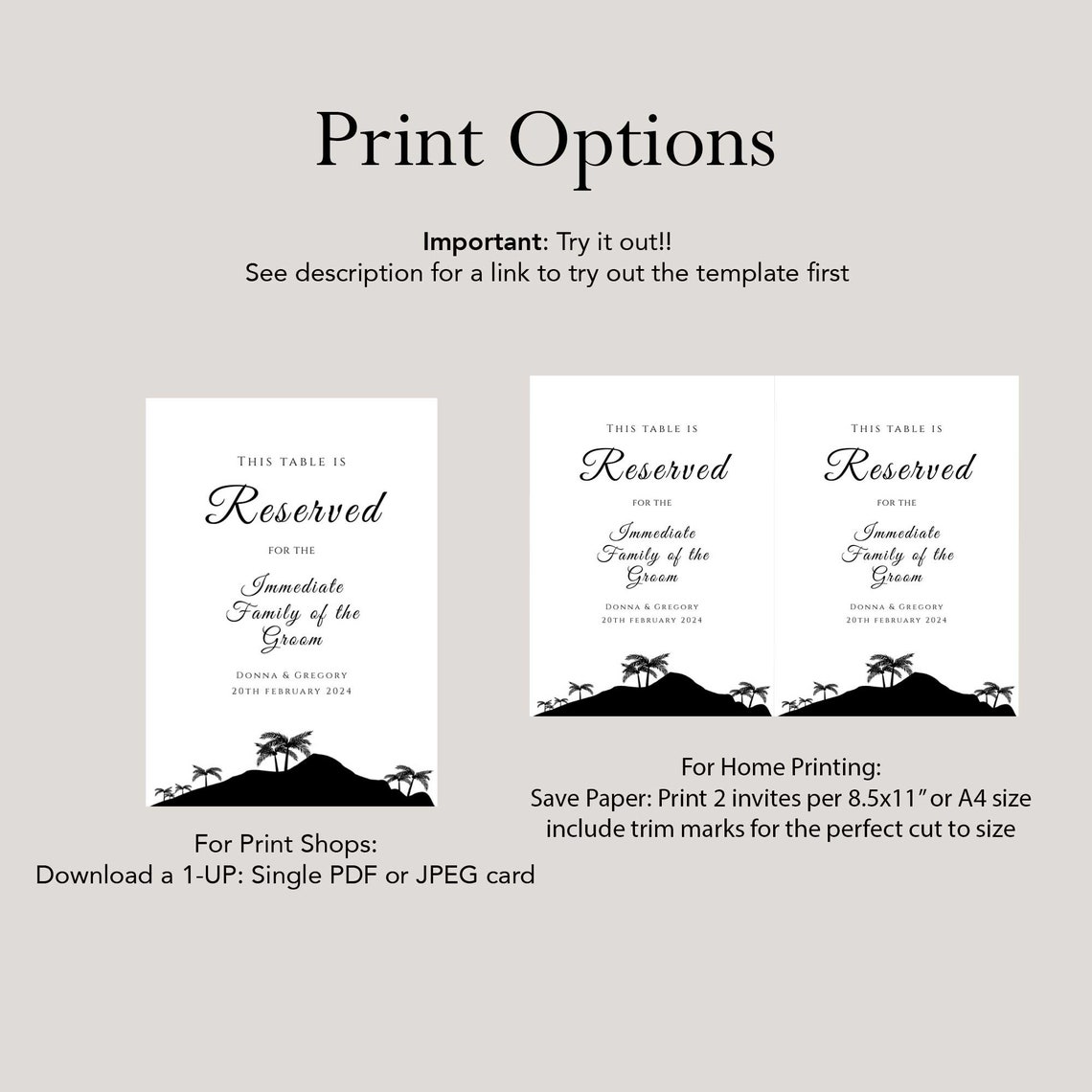 Reserved Sign Template, Printable Invitation, Wedding Invitation, Edit ...