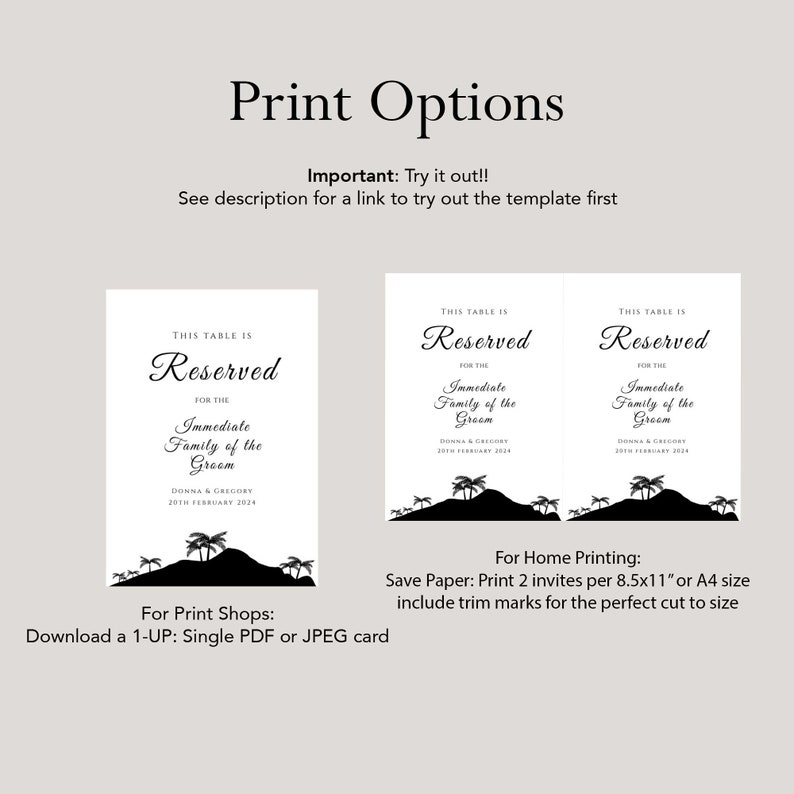 Reserved Sign Template, Printable Invitation, Wedding Invitation, Edit ...