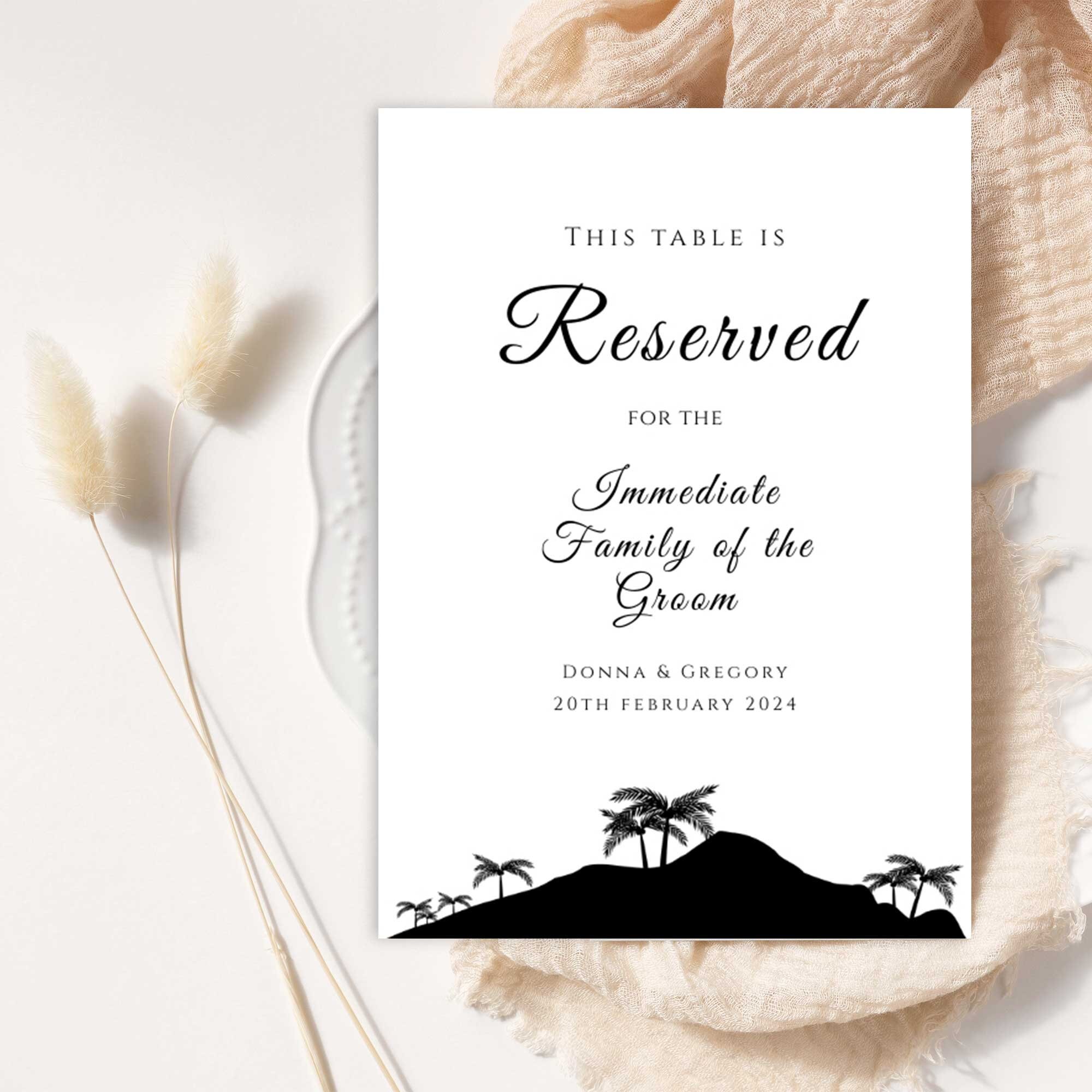Reserved Sign Template, Printable Invitation, Wedding Invitation, Edit ...