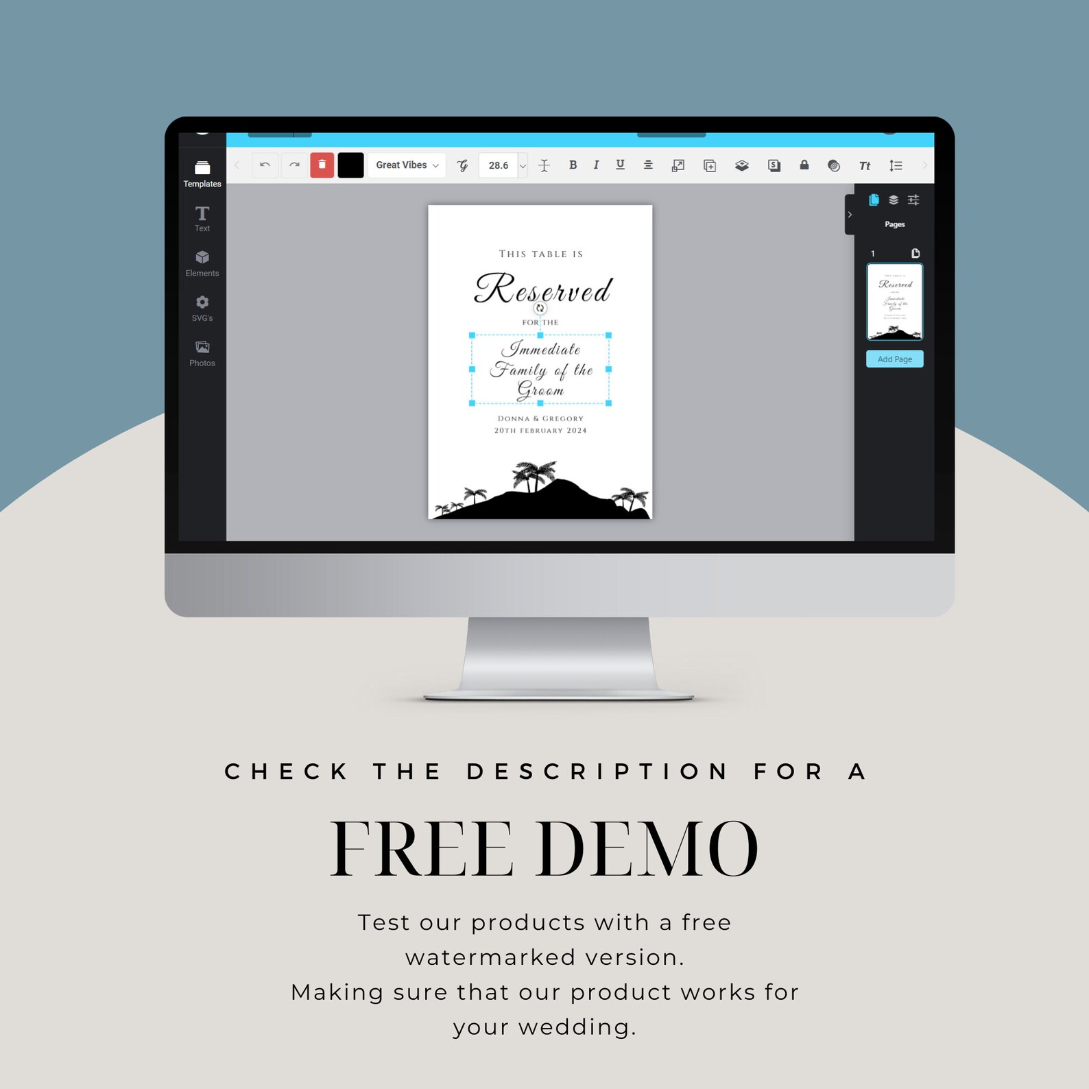 Reserved Sign Template, Printable Invitation, Wedding Invitation, Edit ...