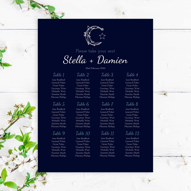 Celestial Wedding Seating Chart Template, Elegant Wedding Sign ...