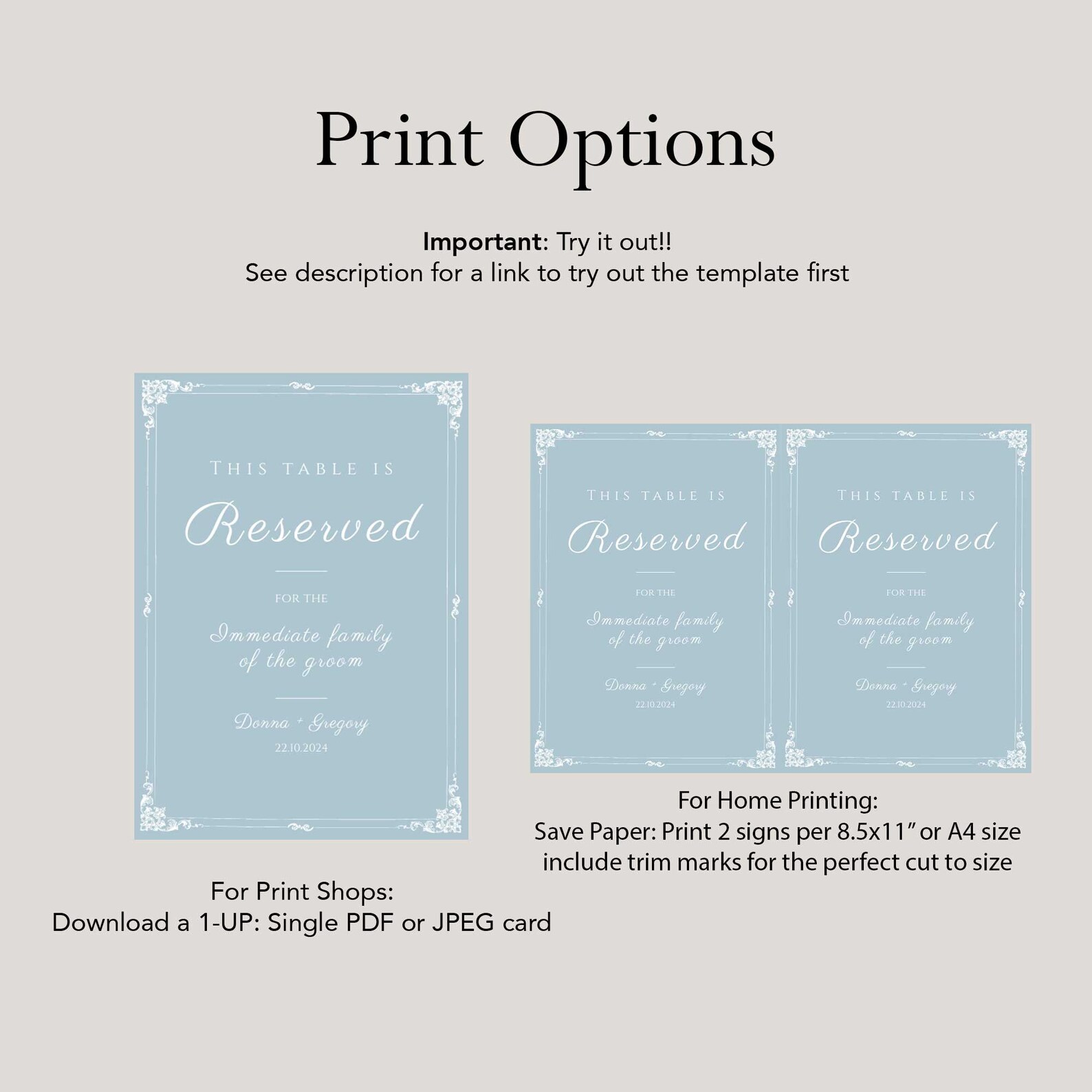 Reserved Sign Template, Printable Invitation, Wedding Invitation, Edit ...