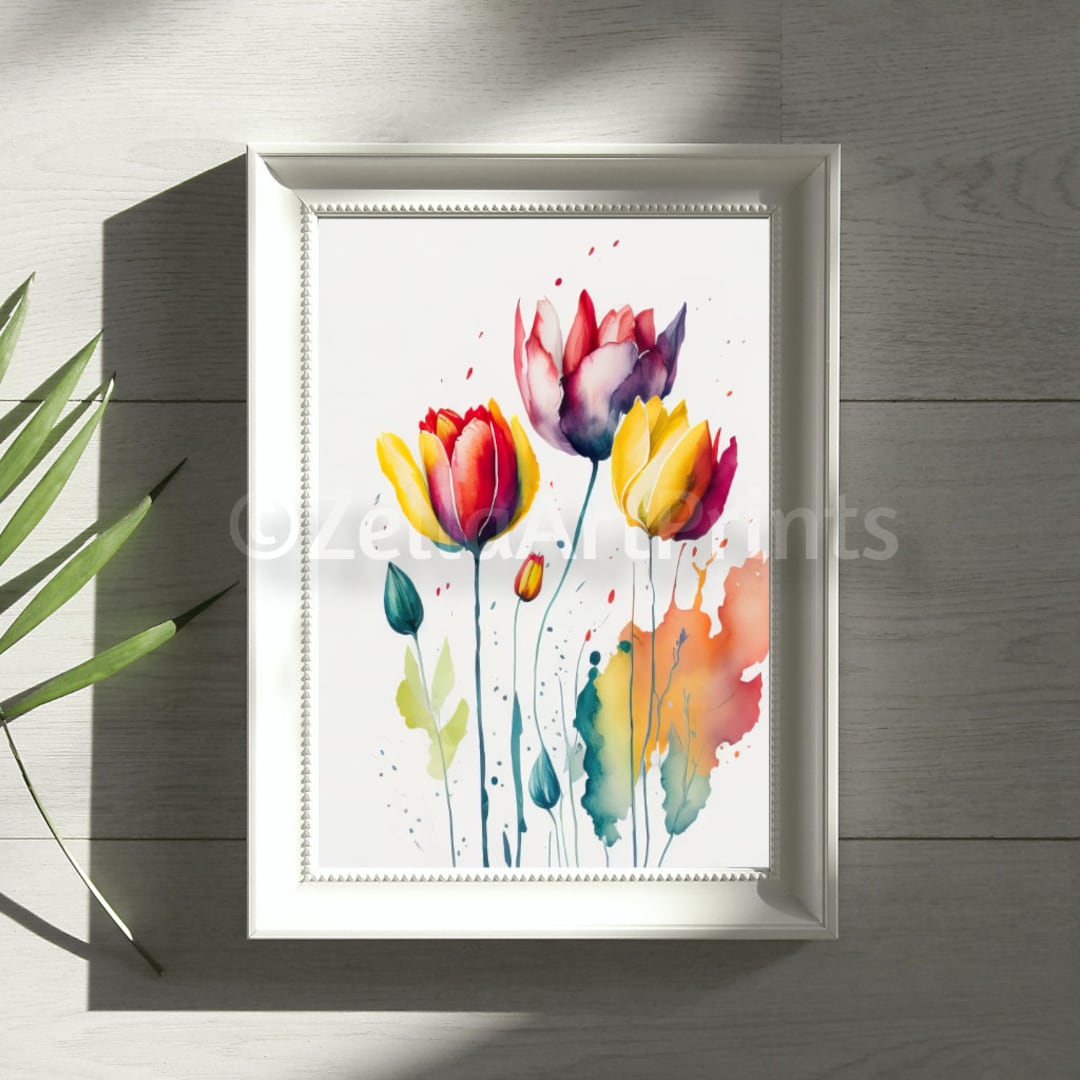 Tulips Wall Art, Printable Tulips Illustration, Tulips Watercolor Art ...