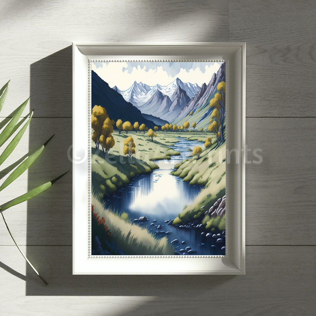 Valley Landscape Wall Art, Printable Valley Painting, Mountain ...