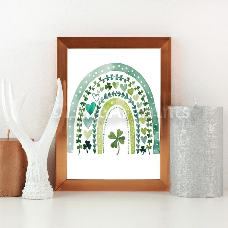 Shamrock Rainbow Watercolor Painting Illustration, Spring Decor Print ...