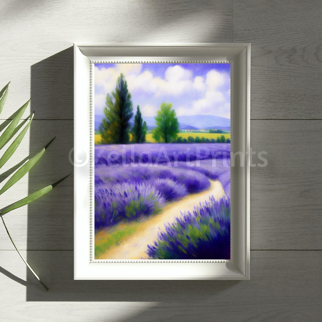 Lavender Field Wall Art, Printable Lavender Oil Painting Print, French ...