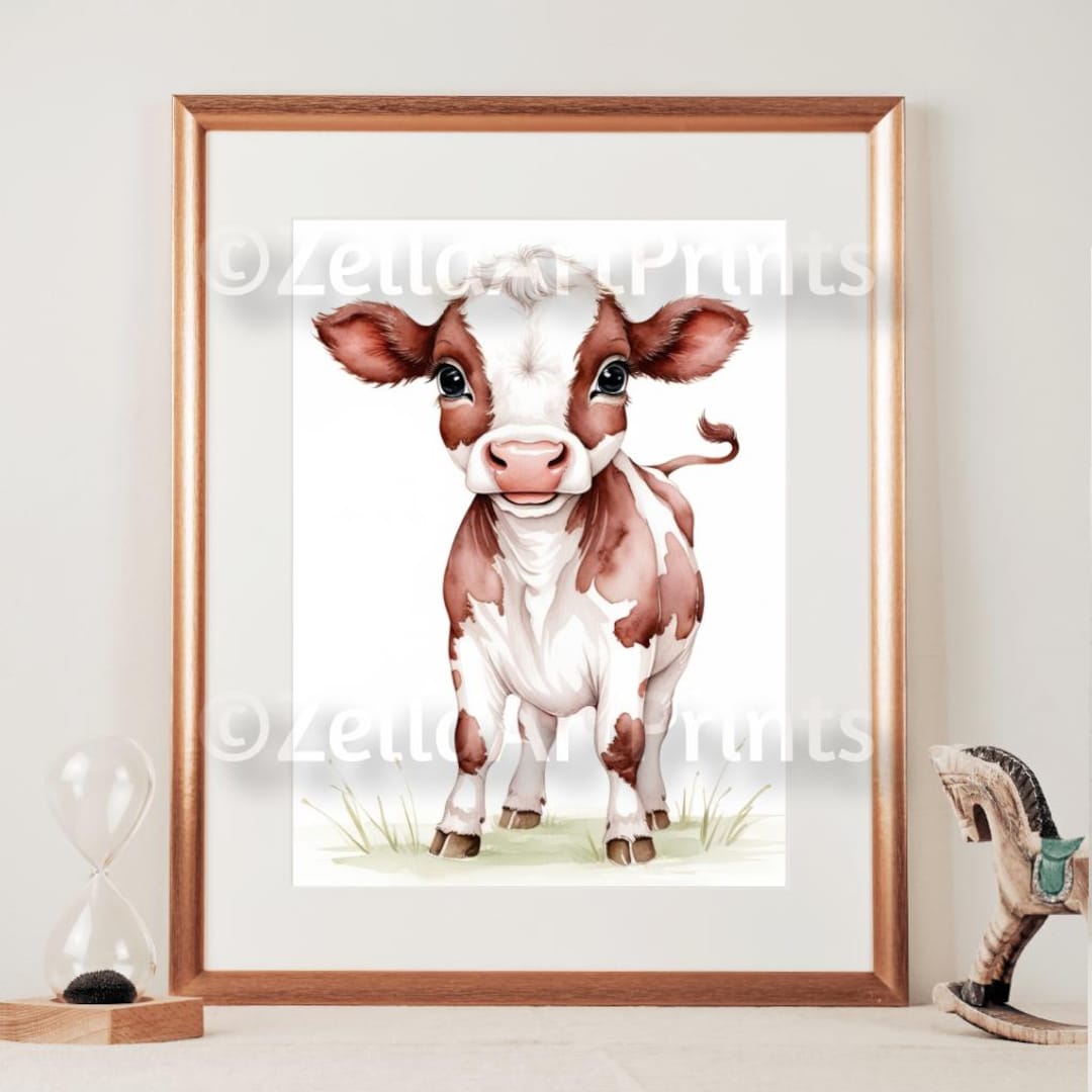 Watercolor Cow Print, Cow Watercolor, Watercolor Cow, Watercolor Farm ...
