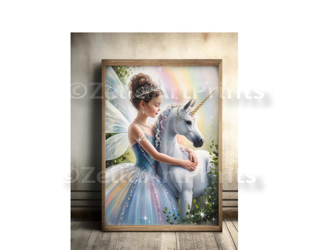Fairy Princess Unicorn Print, Fairy Tale Theme, Princess Nursery Art ...
