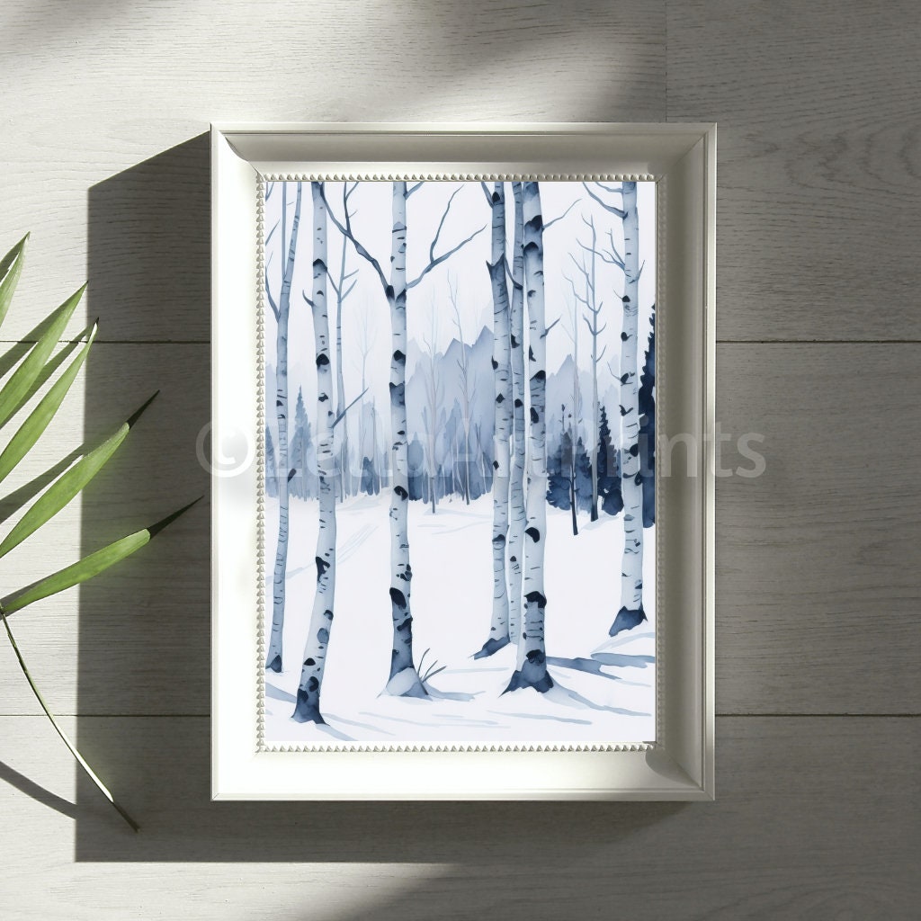 Winter Birch Trees Wall Art, Printable Winter Woods Painting, Winter ...