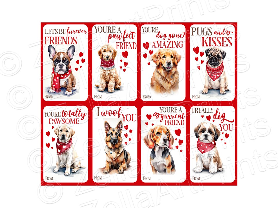 Printable Puppy Dog VALENTINES Day Cards, Golden Retriever Classroom ...