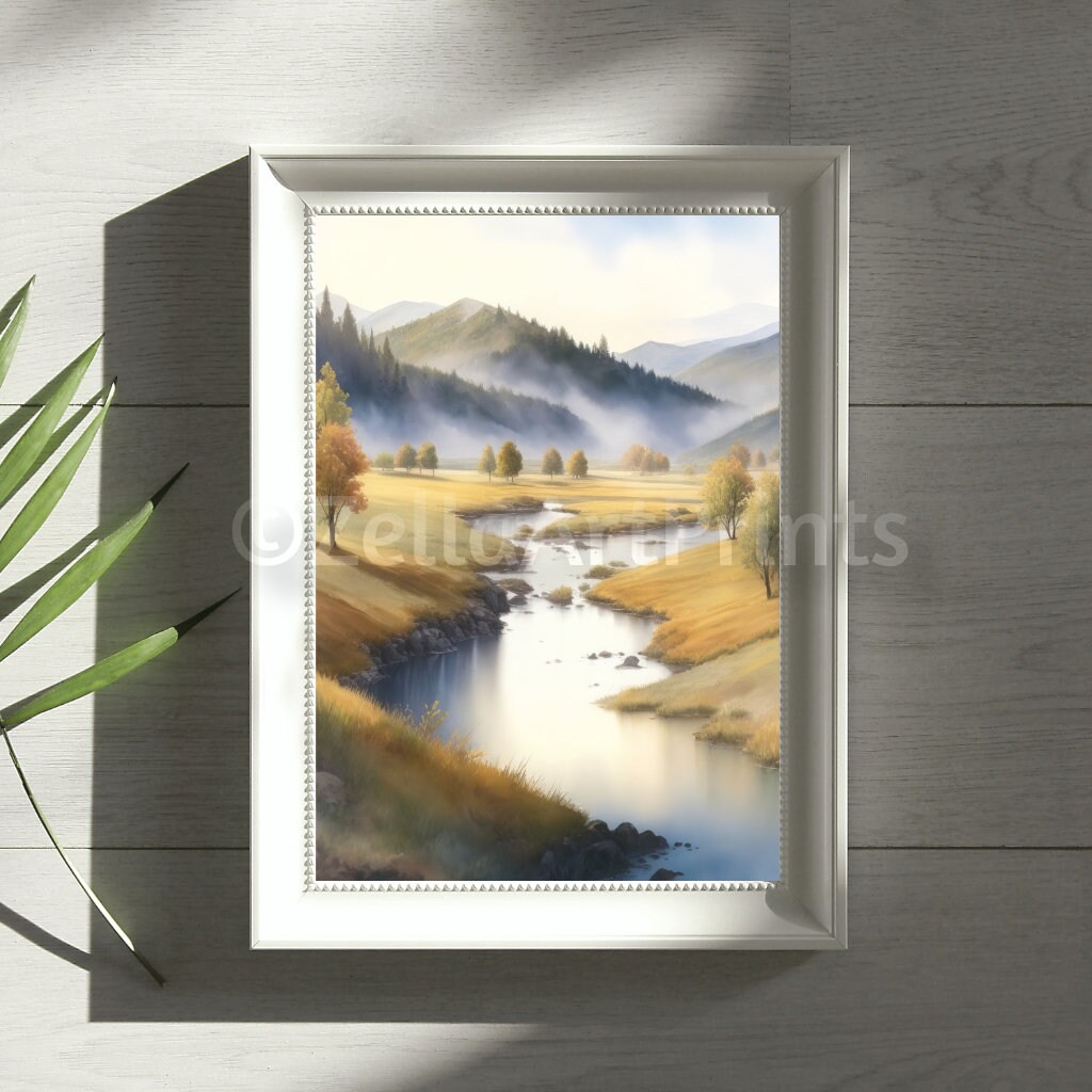 Valley Landscape Wall Art, Printable Valley Painting, Mountain ...