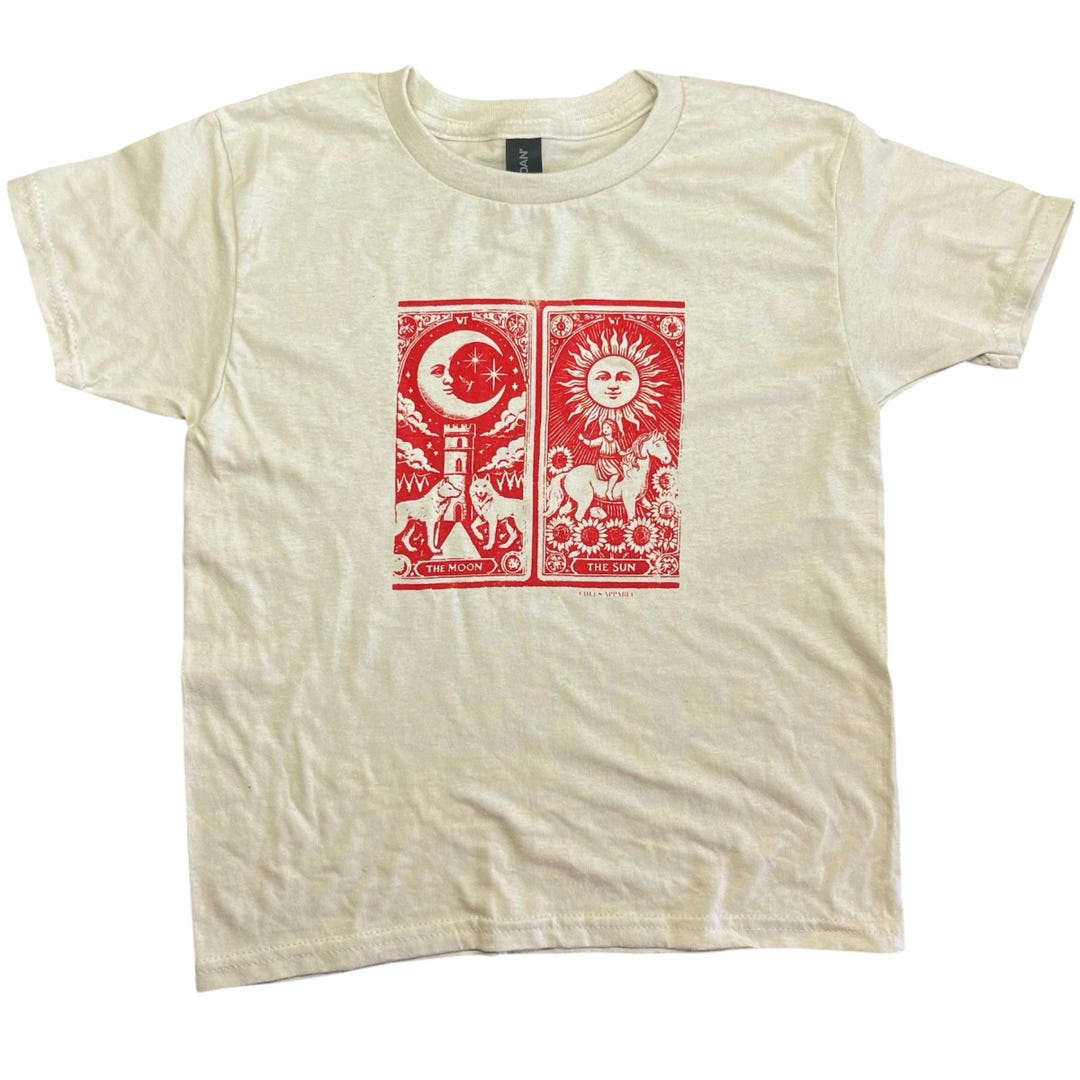 CREAM, Sun and Moon TAROT CARD Baby Tee Fit, Hand Screen Printed ...