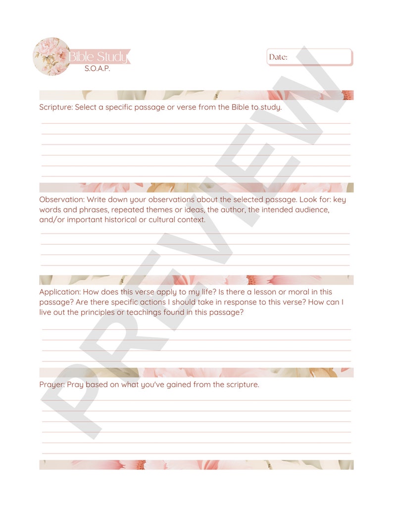 SOAP Bible Study Method Study Journal Printable - Etsy
