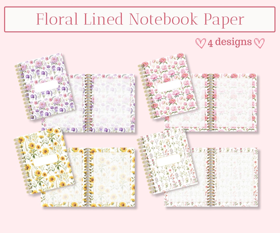 Floral Lined Notebook Paper and Covers Printable - Etsy
