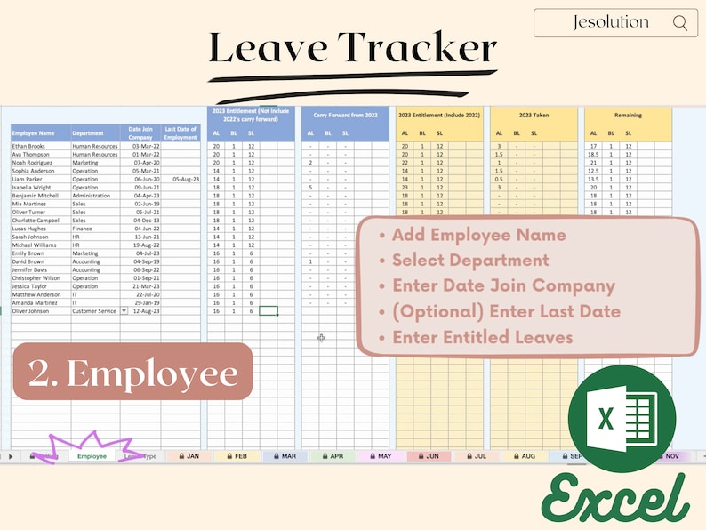 Leave Tracker Excel Template (100 Employee) | Absence Tracker, Leave ...