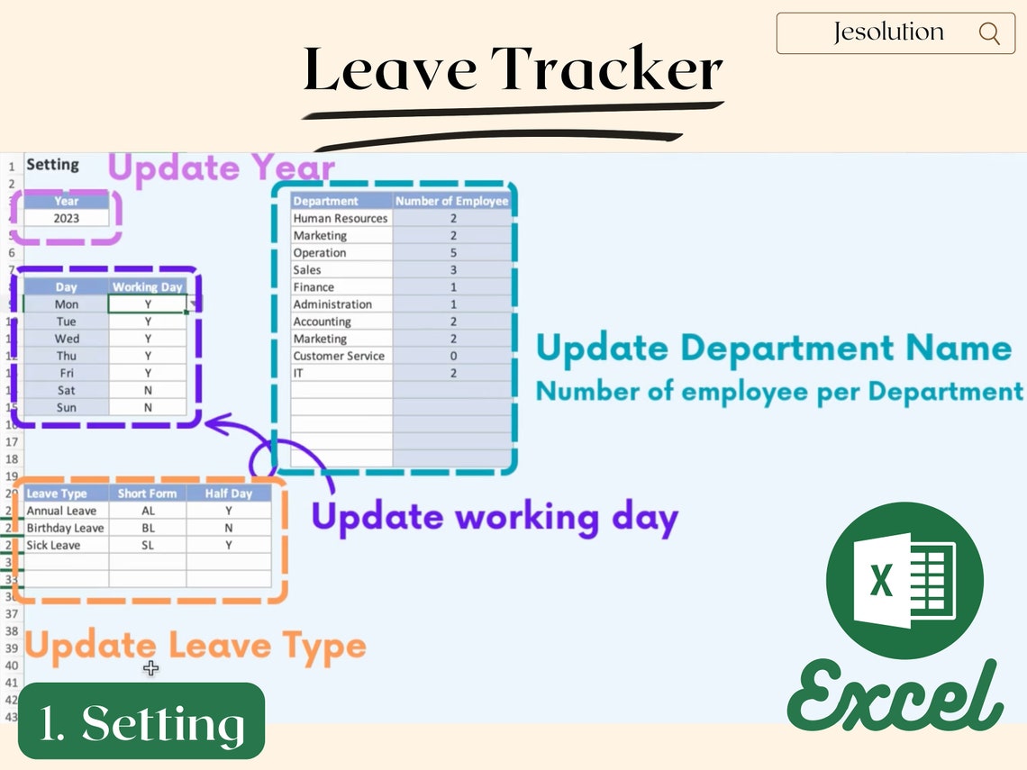 Leave Tracker Excel Template (100 Employee) | Absence Tracker, Leave ...