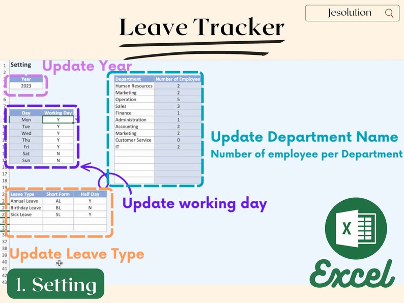 Leave Tracker Excel Template (100 Employee) | Absence Tracker, Leave ...