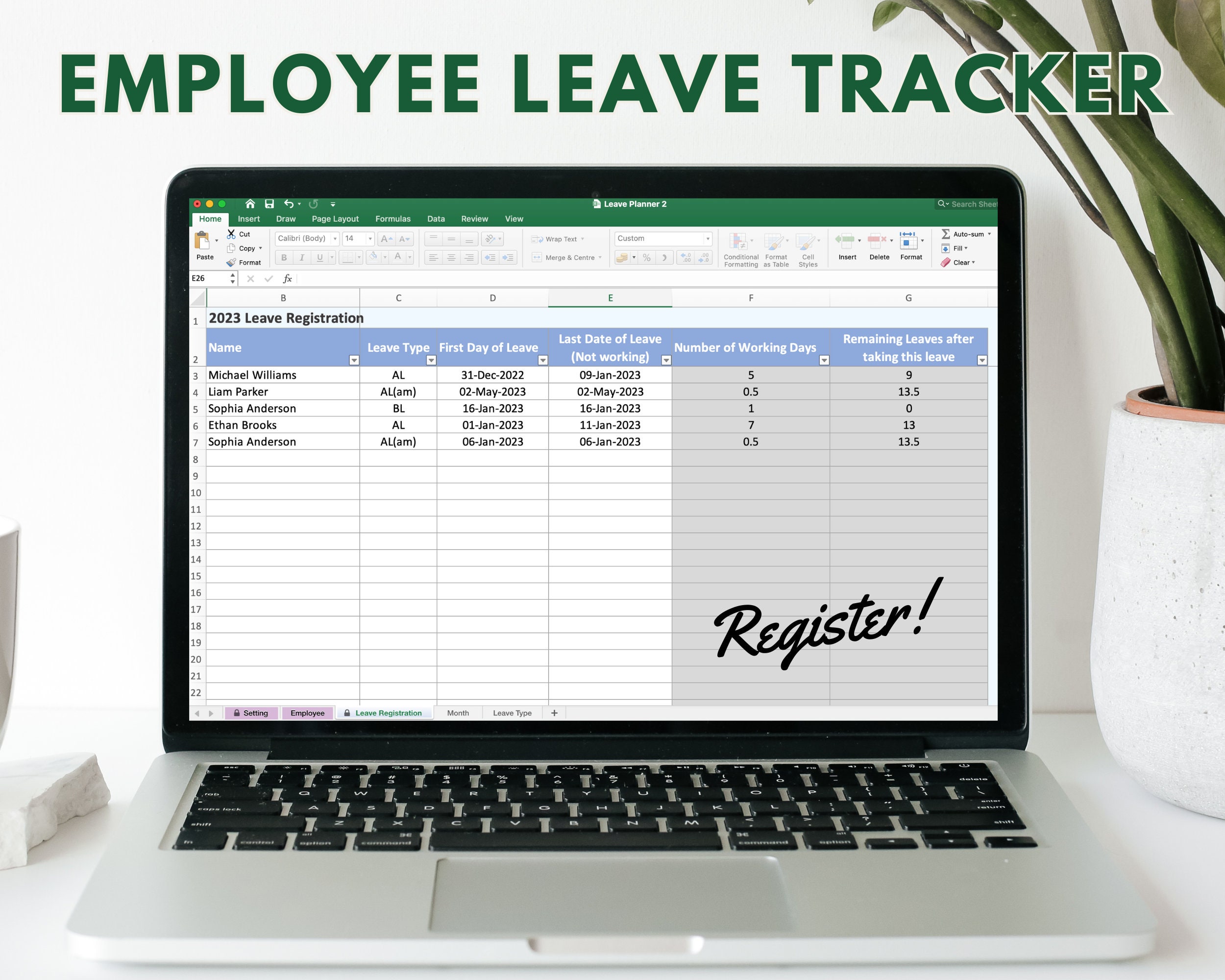 Employee Leave Spreadsheet Template Excel Template Business Template ...
