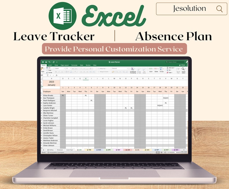 Leave Tracker Excel Template (100 Employee) | Absence Tracker, Leave ...