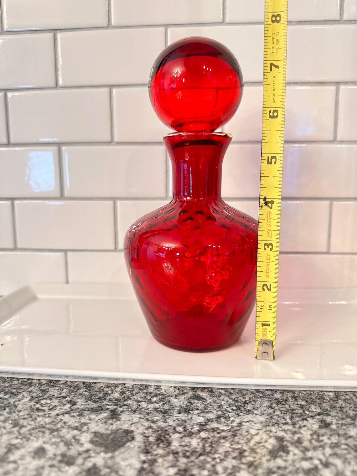 Mid Century Modern Ruby Red 8 Rainbow Art Glass Genie Bottle With ...