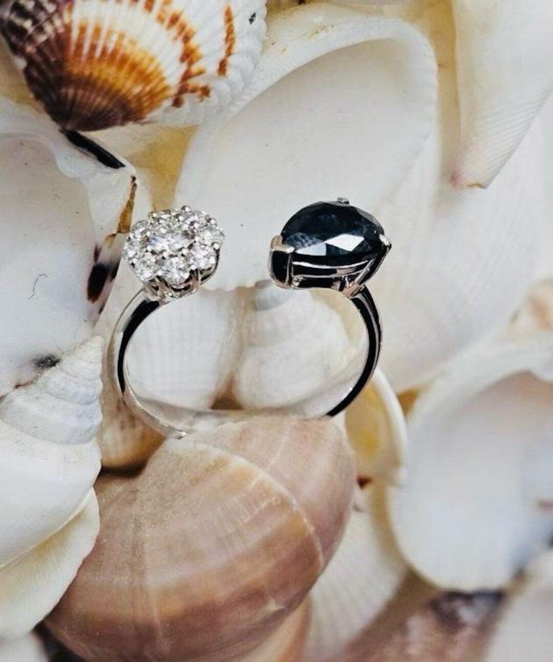 Dark Blue Eye Ring 18k White Gold Sapphire Stone, and Diamonds Bridal ...