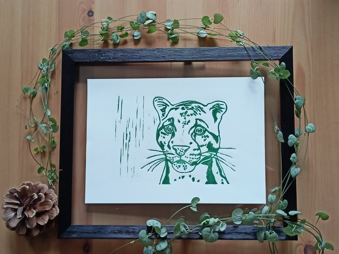 Clouded Leopard Linocut Print A5 Handmade Original Print Wildlife ...
