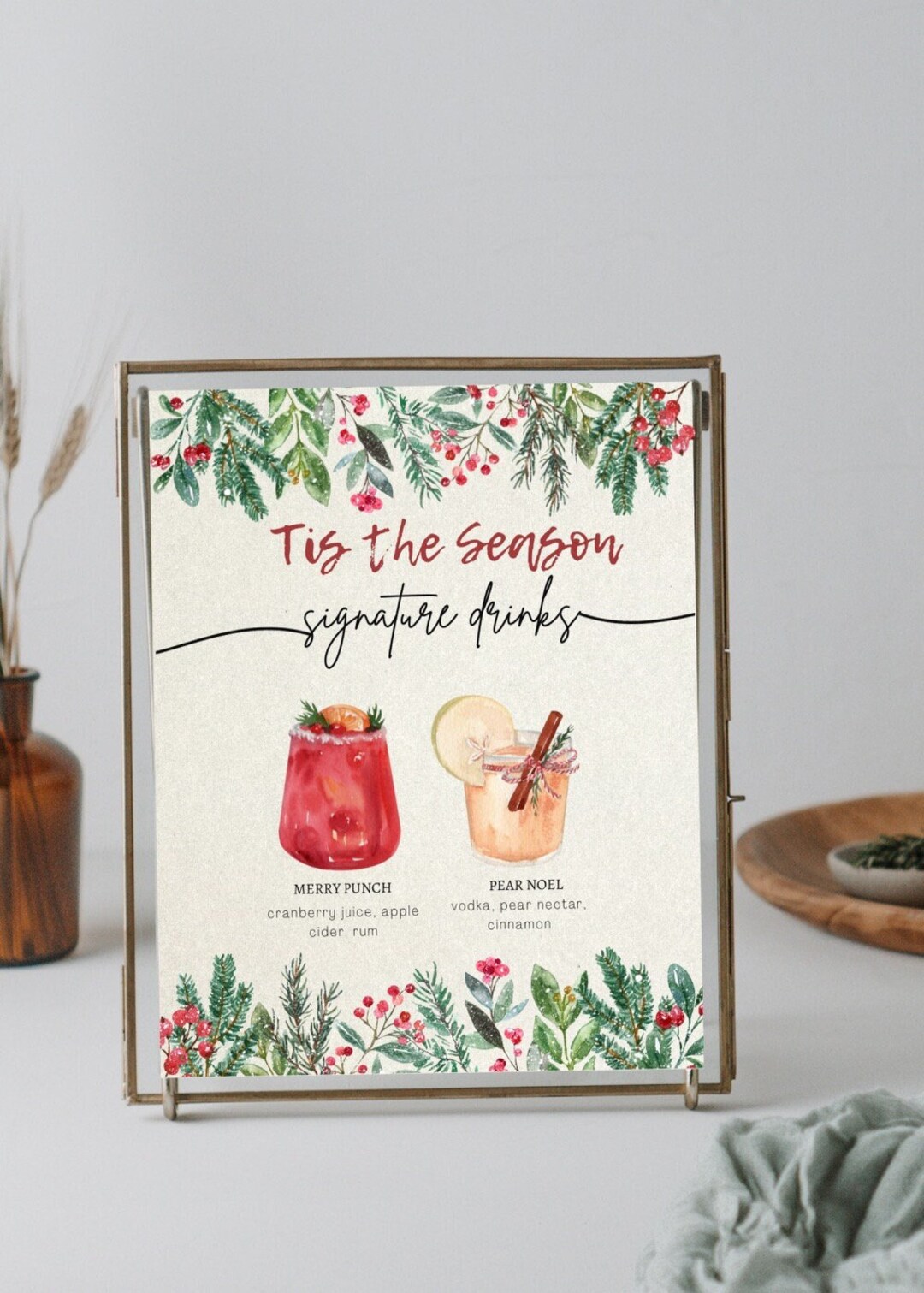 Christmas Bar Menu Template, Printable Holiday Drinks Sign, Editable ...