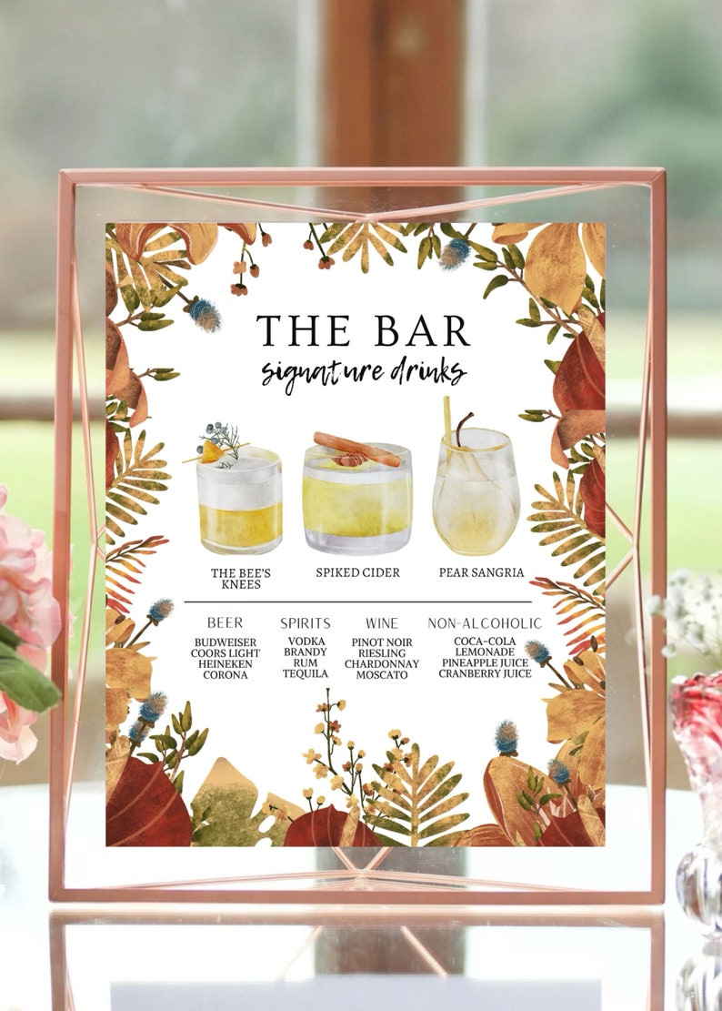 Fall Bar Menu Template, Modern Thanksgiving Editable Drink Menu ...