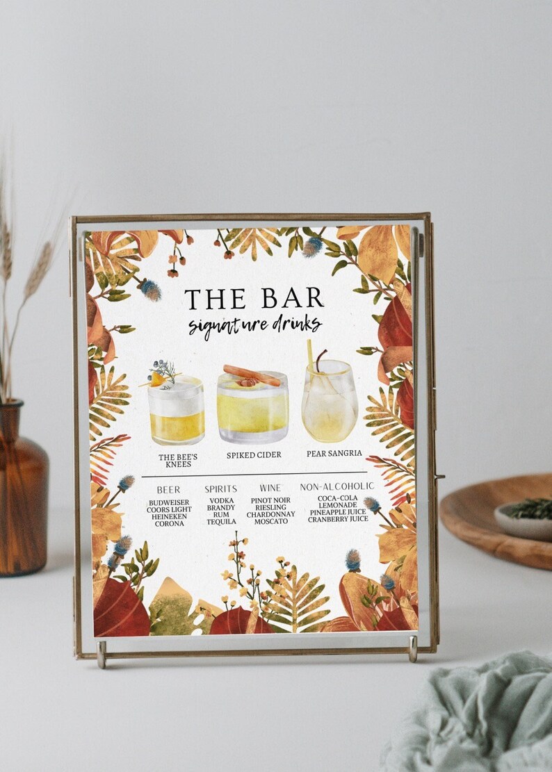 Fall Bar Menu Template, Modern Thanksgiving Editable Drink Menu ...