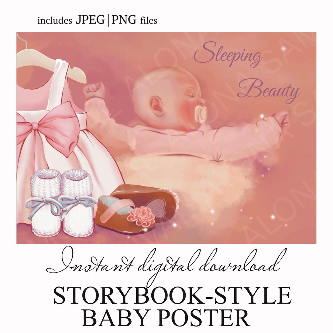Sleeping Baby Art Print | Storybook Nursery Decor | JPEG+PNG Digital ...