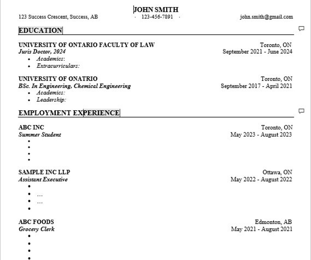 Professional Fillable Resume Template 1-2 Page Minimalist CV - Etsy